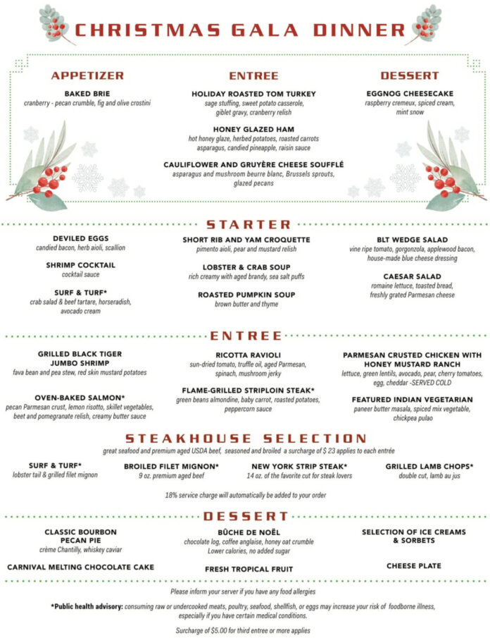 Delicious Treats Planned for Carnival's Christmas Menu