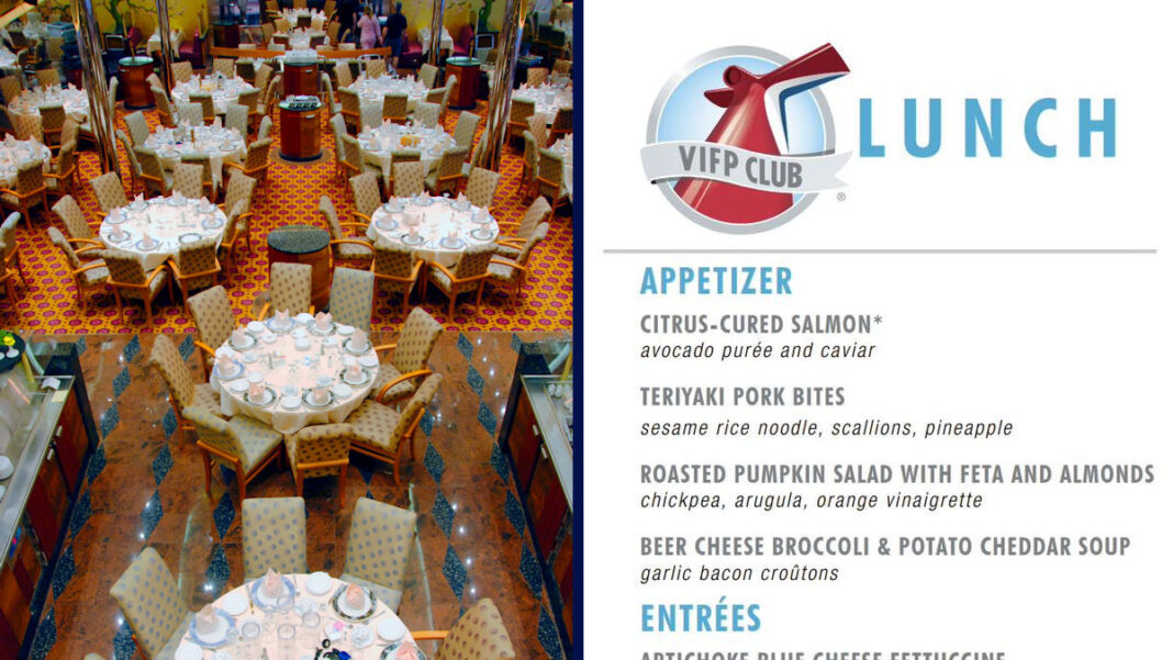 Exclusive Menu Revealed for Carnival Diamond VIFPs