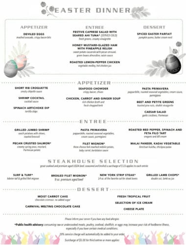 Carnival Cruise Line Releases Special Easter Menu