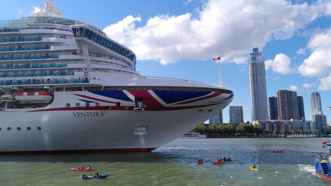Kayaks vs. Cruise Ship Protest Blocks P&O Ship in Rotterdam