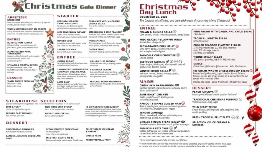Carnival Unveils Festive Christmas Menus for Its Entire Fleet